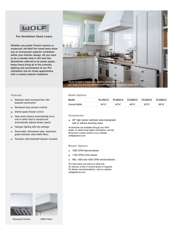 Wolf Appliance Company PL522212 Ventilation Hood User manual | Manualzz