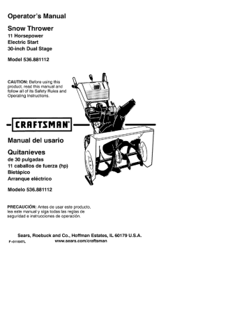 Craftsman 536881112 Snow Thrower Operator`s manual | Manualzz