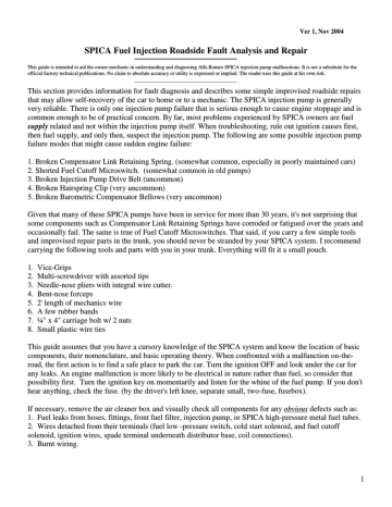 SPICA injection pump User Guide | Manualzz