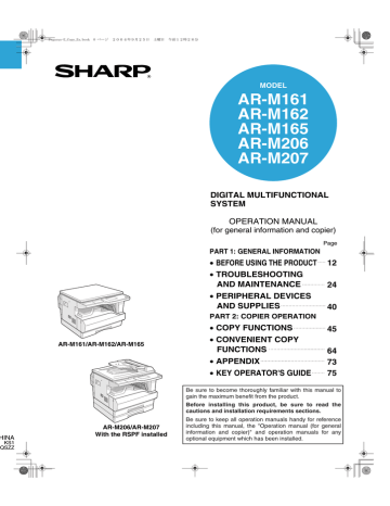SHARP AR-M161, AR-M162, AR-M165, AR-M206, AR-M207 Operation Manual | Manualzz