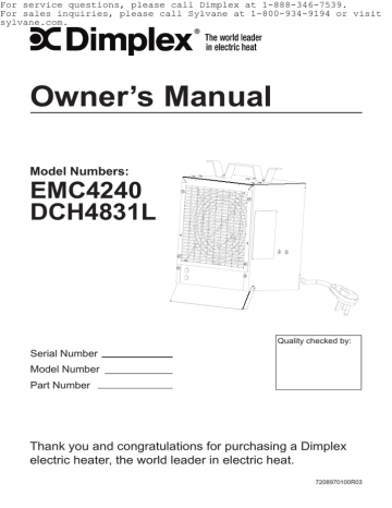 Dimplex EMC4240, DCH4831L Electric Heater Owner's Manual | Manualzz
