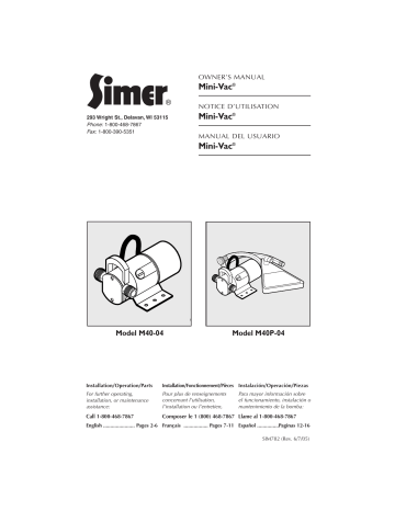 Simer Pumps M40P-04 Blower User manual | Manualzz