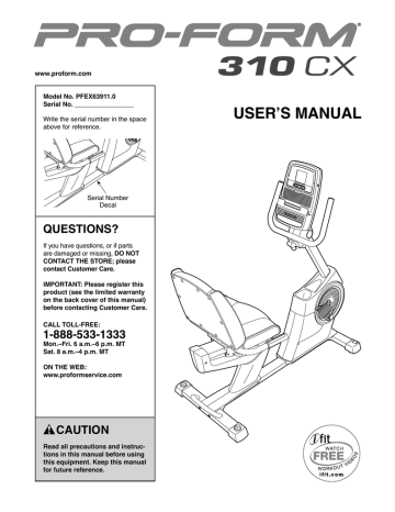 PRO-FORM 310 CX PFEX63911.0 User Manual | Manualzz