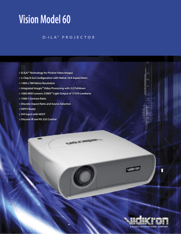 Vidikron Vision Model 60 Projector Product sheet | Manualzz