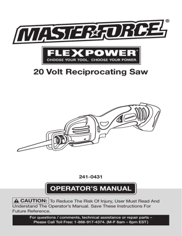 MASTERFORCE reciprocating saw 241-0431 OPERATOR'S MANUAL | Manualzz