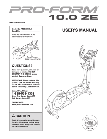 Pro-Form 420 Ce Elliptical User`s manual | Manualzz