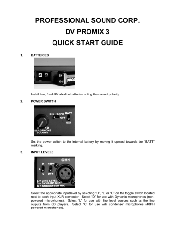 PSC DV Promix 3 Quick Start Guide | Manualzz