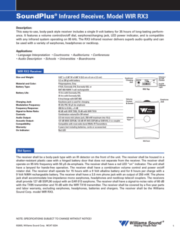 Williams Sound WIR RX3 Stereo Receiver User manual | Manualzz