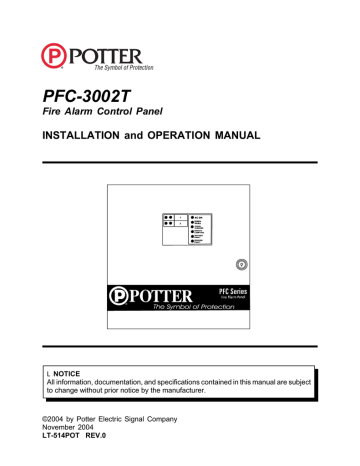 Potter PFC Series PFC-3002T Installation and Operation Manual | Manualzz