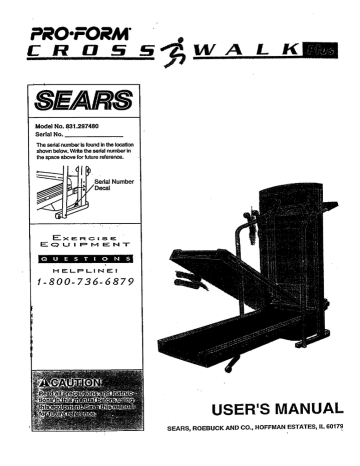 ProForm CROSSWALK PLUS Treadmill User's Manual | Manualzz