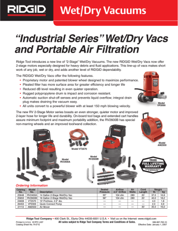 RIDGID VP2000 Vacuum Cleaner User manual | Manualzz