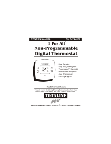 TOTALINE P474-0100 Digital Thermostat Owner's Manual | Manualzz