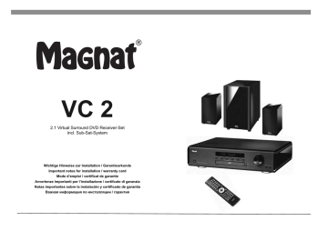 Magnat Audio VC 2 Important Notes For Installation & Warranty Card ...