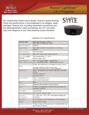 Runco LightStyle LS-7 Projector Product sheet | Manualzz