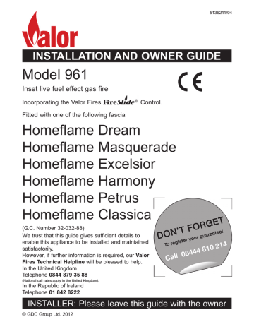 Valor Homeflame Dream Installation and Owner's Manual | Manualzz