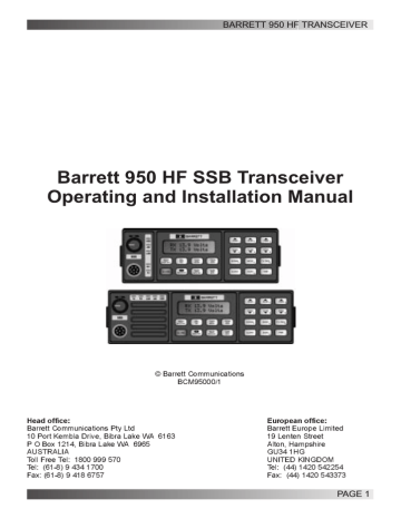 Barrett Communications 950 HF SSB Operating and Installation Manual ...