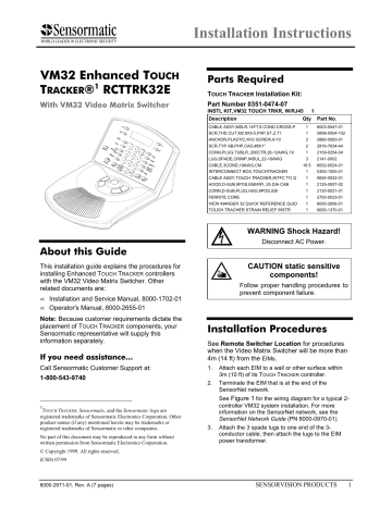 SENSORVISION PRODUCTS | User manual | VM32 Touchtracker Installation ...