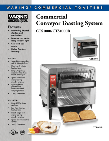 Waring CTS1000B Heavy-Duty Conveyor Toaster 208V Spec Sheet | Manualzz