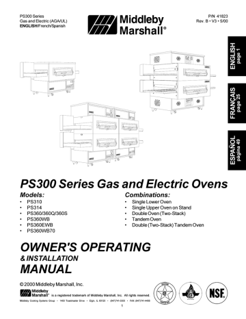 Middleby Marshall PS310 series Installation manual | Manualzz