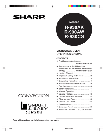 Sharp R-930AK Microwave Installation instructions | Manualzz