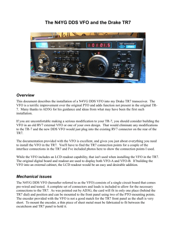 Drake TR7 N4YG DDS VFO Installation Guide | Manualzz