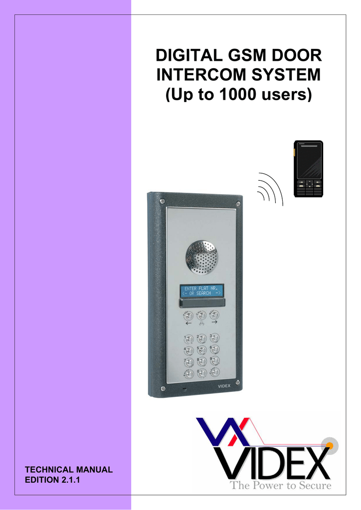 Videx DIGITAL GSM DOOR INTERCOM SYSTEM Technical Manual | Manualzz