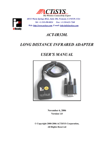 ACTiSYS Infrared Adapter IR320L User’s Manual | Manualzz