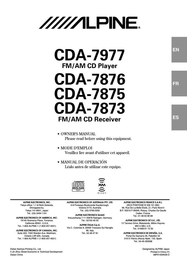 Alpine cda-7873, CDA-7977, CDA-7876, CDA-7875 User manual | Manualzz
