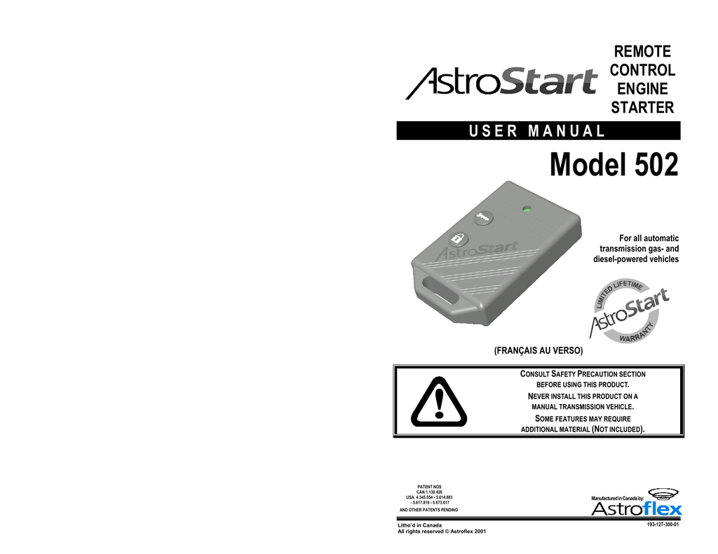 AstroStart 502 Remote Starter User Manual | Manualzz