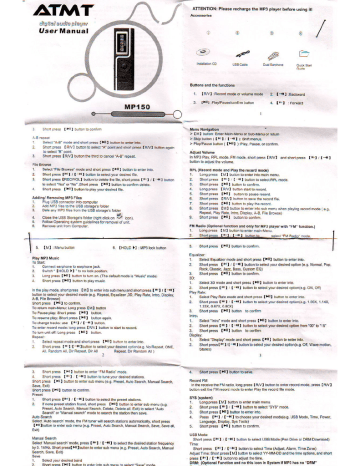 MP3 player MP150 User Manual | Manualzz