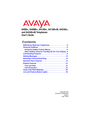Avaya 6400 Series 6408+, 6408D+, 6416D+ User's Guide | Manualzz