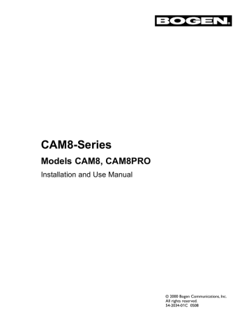 Bogen CAM8-Series CAM8, CAM8PRO Installation and Use Manual | Manualzz