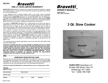 Bravetti BKC203 Slow Cooker Owner's Manual | Manualzz