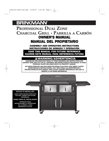 BRINKMANN PROFESSIONAL DUAL ZONE Grill Owner's Manual | Manualzz