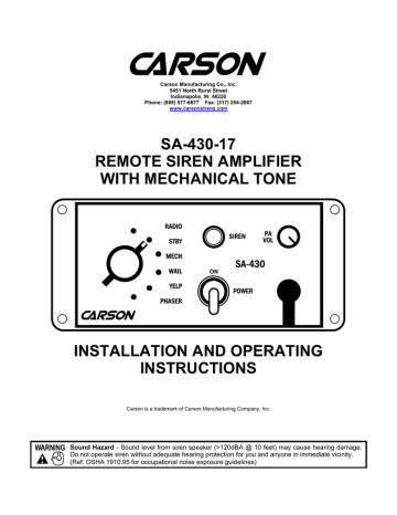 CARSON SA-430 17 Siren Amplifier - Installation and Operating ...