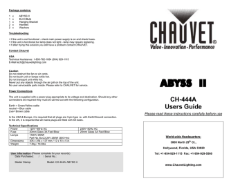 CHAUVET ABYSS II CH-444A Users Guide | Manualzz