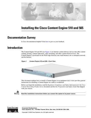 Cisco Content Engine 510, 565 Installation Guide | Manualzz