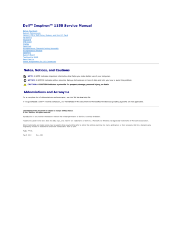 Dell Inspiron 1150 Service Manual | Manualzz