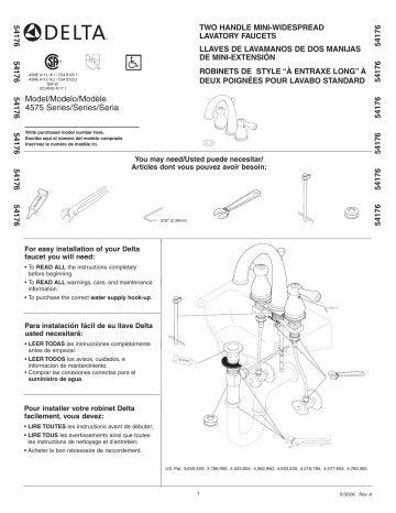 Delta 4575 Series Lavatory Faucet User Manual | Manualzz