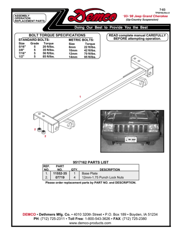 Demco Tow Bar Instructions | Manualzz