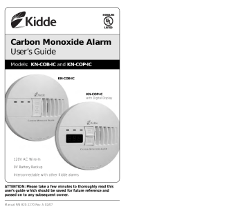 Kidde KN-COB-IC, KN-COP-IC Carbon Monoxide Alarm User's Guide | Manualzz