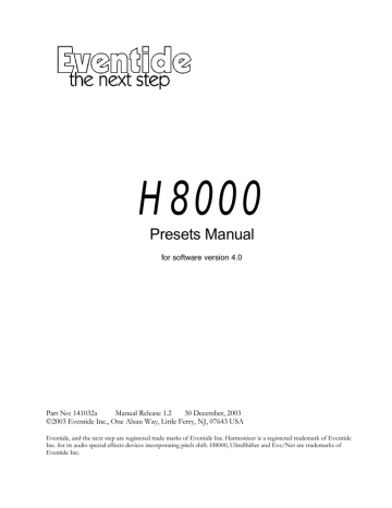 Eventide H8000 Presets Manual - Download | Manualzz