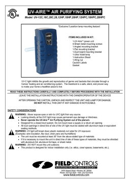 FIELD CONTROLS UV-28 - User manual, Owner's manual