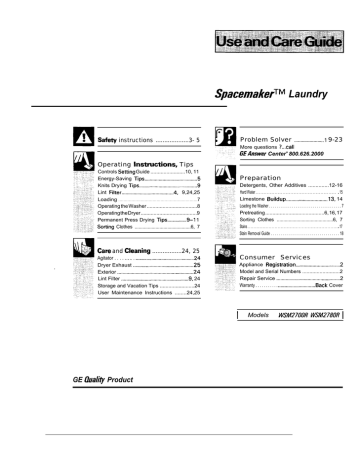 GE Spacemaker Laundry WSM2700R, WSM2780R User Manual | Manualzz