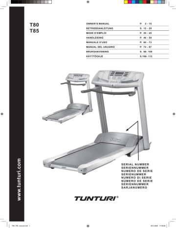 Tunturi T80, T85 Treadmill Owner's Manual | Manualzz