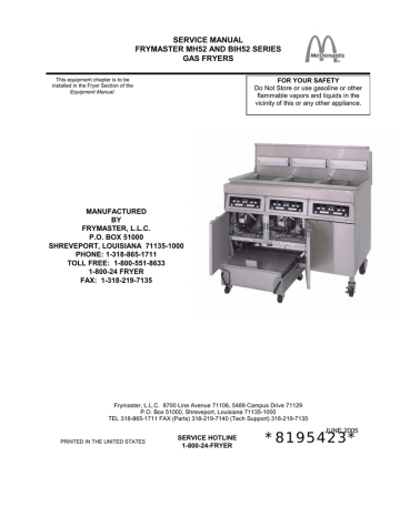 Frymaster MH52 and BIH52 Service Manual | Manualzz