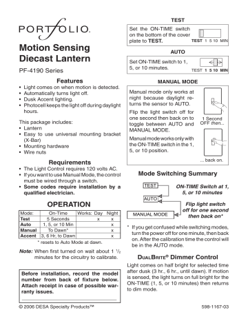 Motion Sensing Lantern PF-4190 Series User Manual | Manualzz