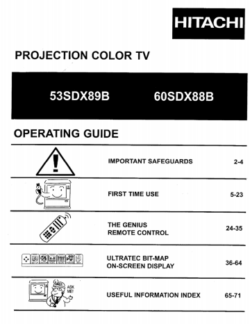 HITACHI Projection Color TV 53SDX 89B, 60SDX 88B Operating Guide | Manualzz