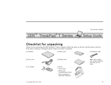 IBM ThinkPad T Series Setup Guide | Manualzz
