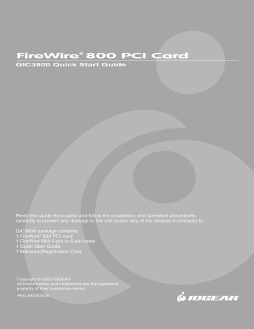 FireWire 800 PCI card GIC3800 Quick Start Guide | Manualzz